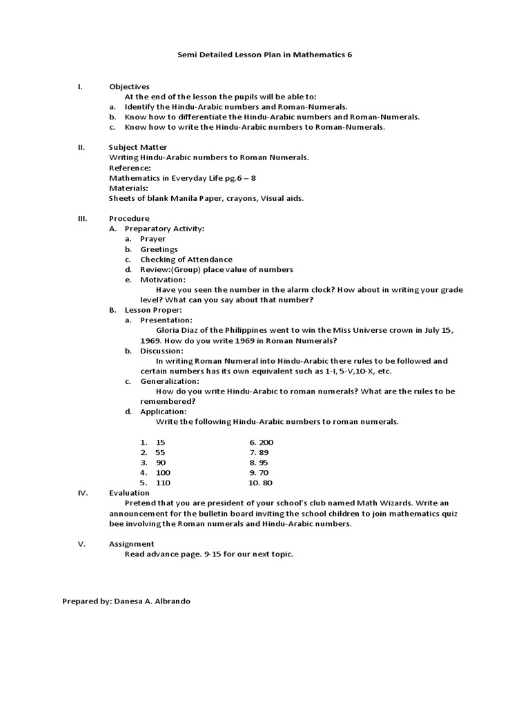 Hindu Arabic Lesson Plan | PDF