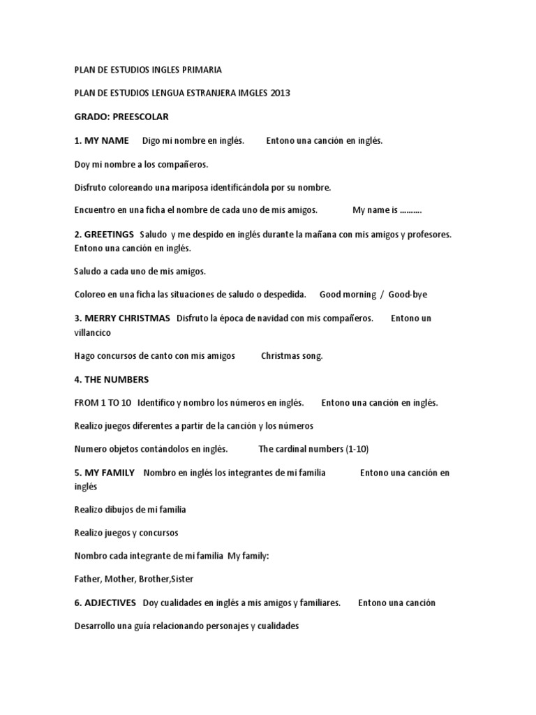 Plan de Estudios de Inglés Primaria | PDF | Pronombre | Narrativa
