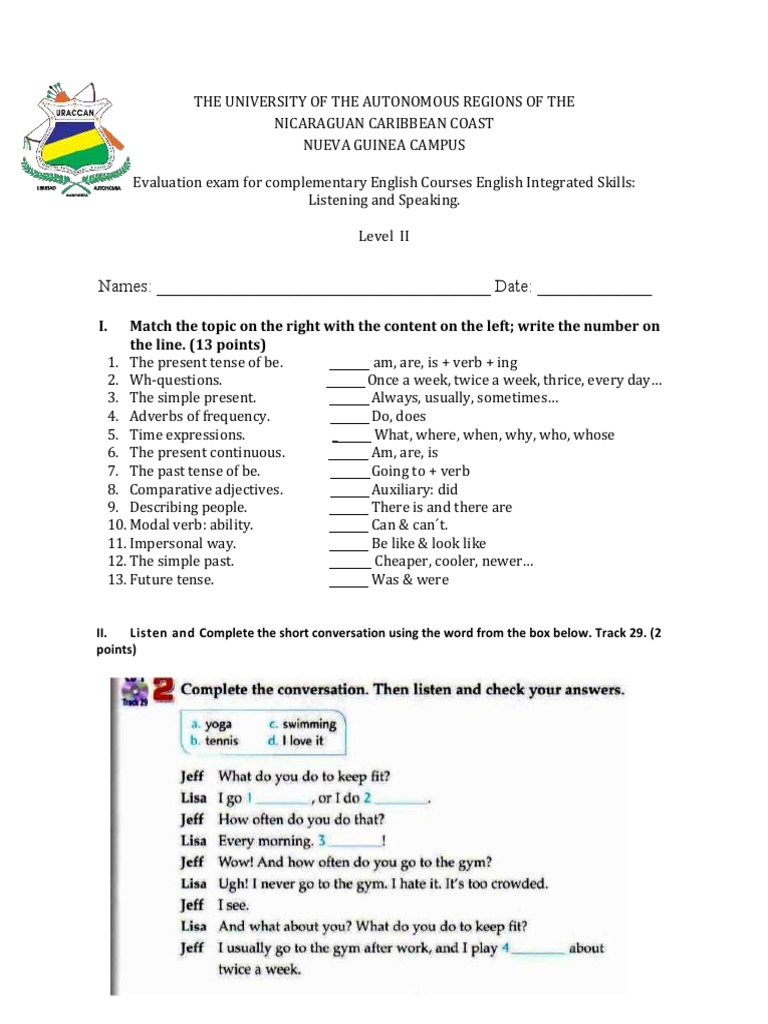 English Listening and Speaking Exam II | PDF | Verb | English Language