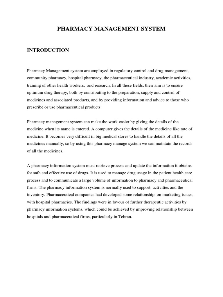 Pharmacy Management System - Introduction | PDF