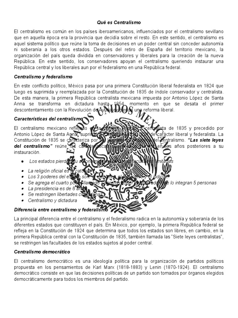Qué Es Centralismo | PDF | República | México