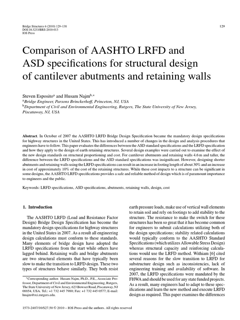 Esposito - Comparison of AASHTO LRFD and ASD For Retaining Wall PDF ...