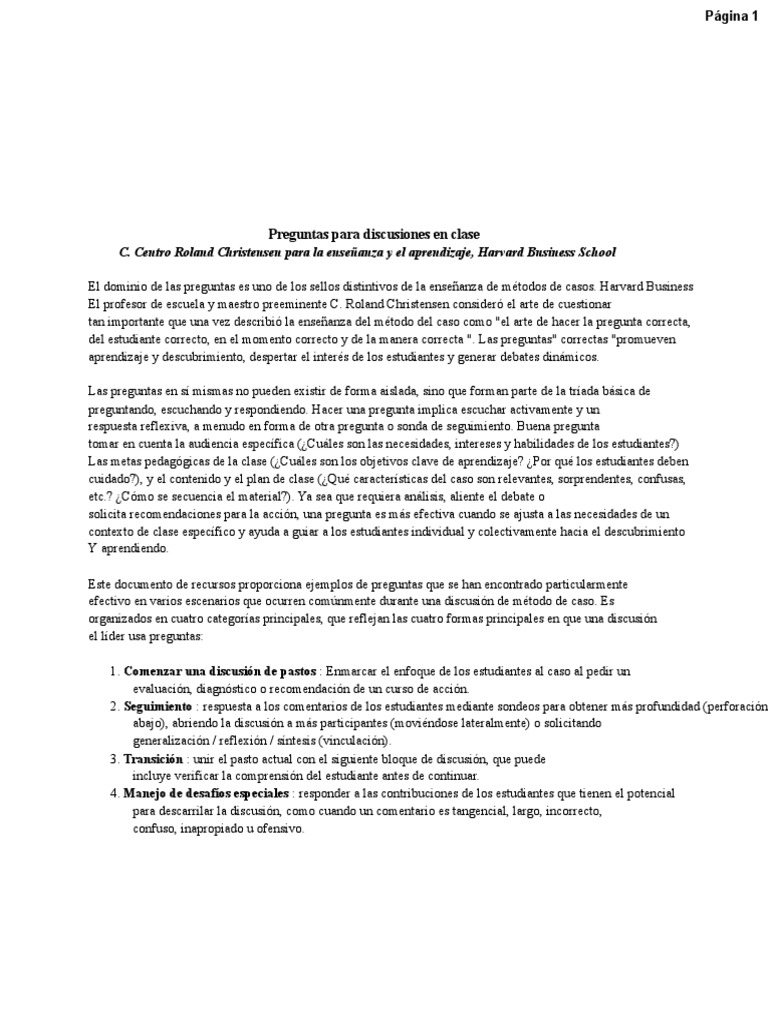 Preguntas para Discusiones en Clase | PDF | Evaluación | Aprendizaje