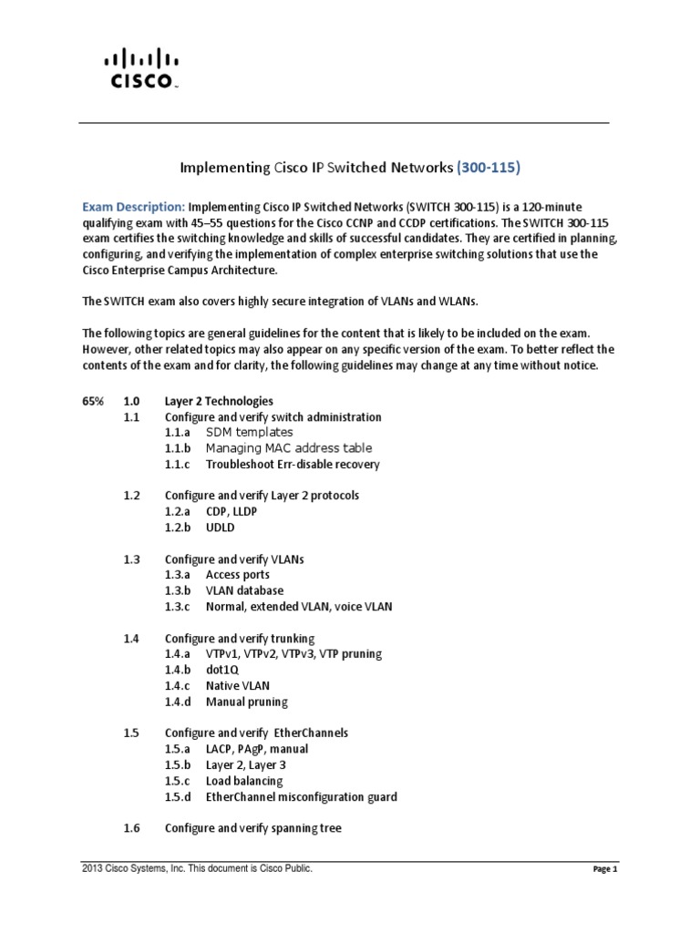 Implementing Cisco IP Switched Networks (300-115) PDF | PDF | Network Switch ...