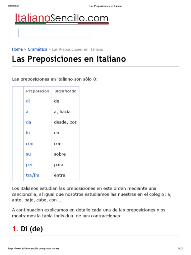 Las Preposiciones en Italiano | PDF | Idioma italiano | Semiótica
