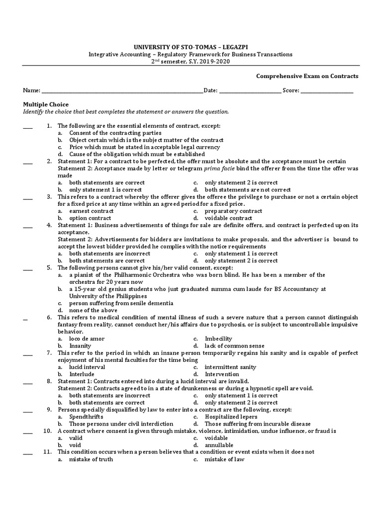 RFBT Quiz #2 - Contracts | Download Free PDF | Annulment | Offer And Acceptance