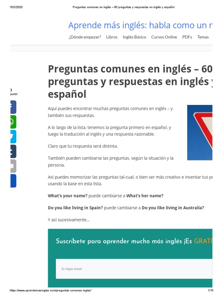 Preguntas Comunes en Inglés - 60 Preguntas y Respuestas en Inglés y Español | PDF | Idiomas