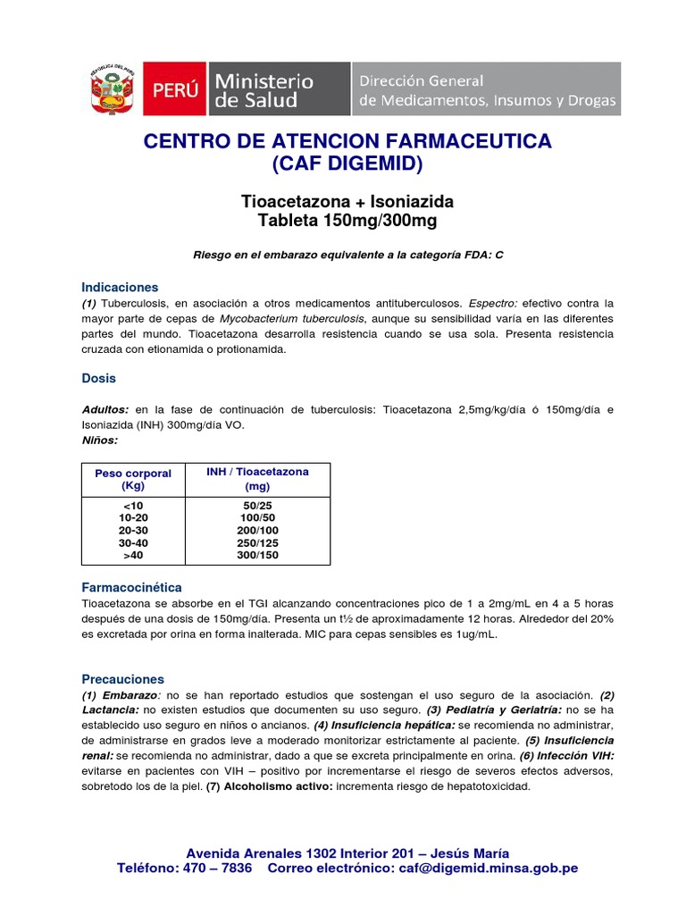 Tioacetazona Isoniazida | PDF | Tuberculosis | Medicamentos con receta