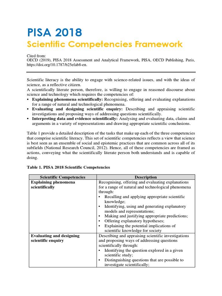 PISA 2018 - Scientific Competencies Framework | PDF | Scientific Method ...