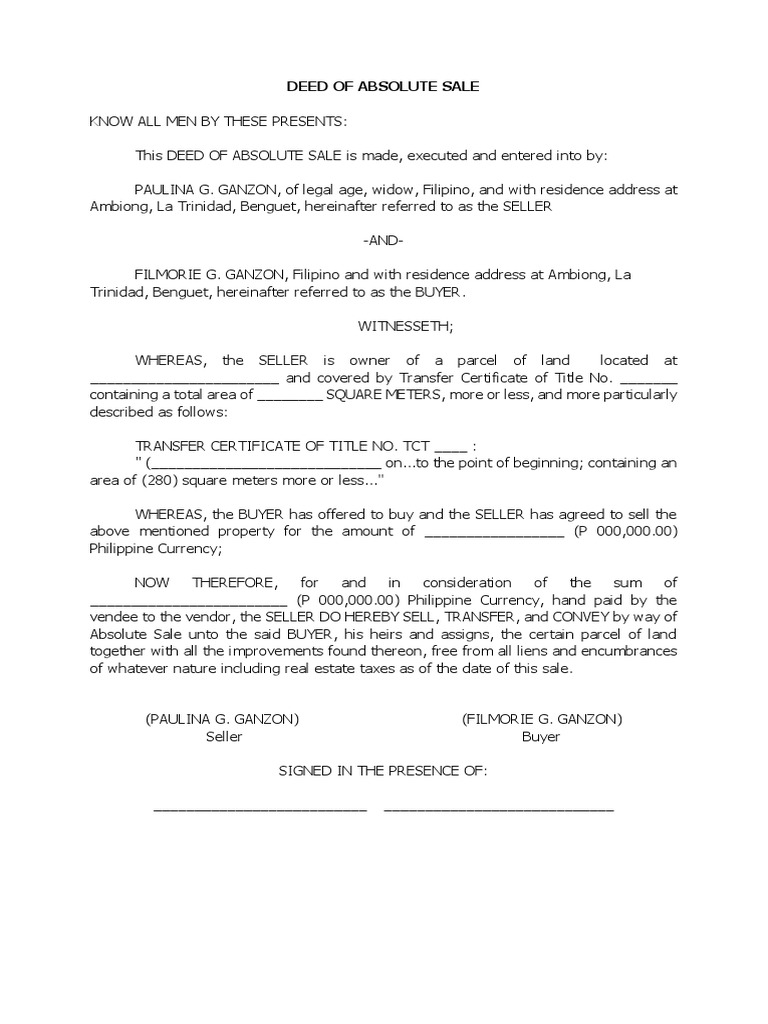 Deeds of Sale | PDF | Deed | Property Law