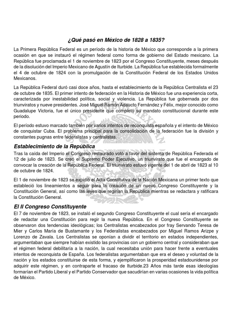 Qué Pasó en México de 1828 A 1835 | PDF | Ley constitucional | Gobierno
