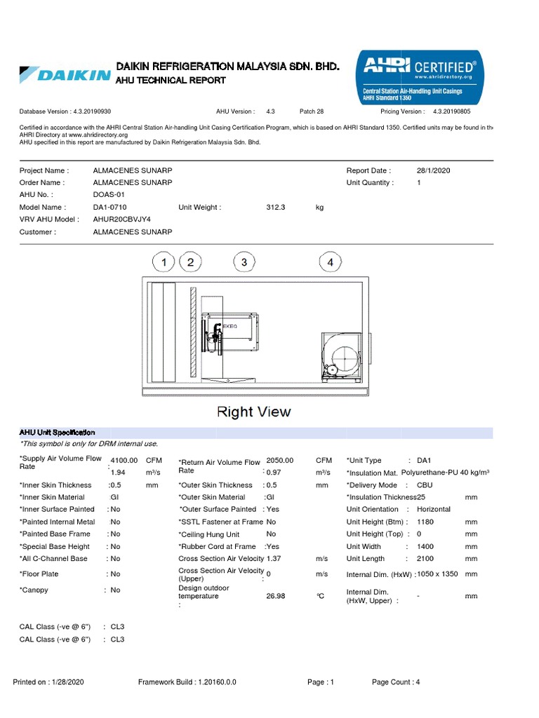 AHU Technical Report for Engineers | PDF | Hertz | Pipe (Fluid Conveyance)