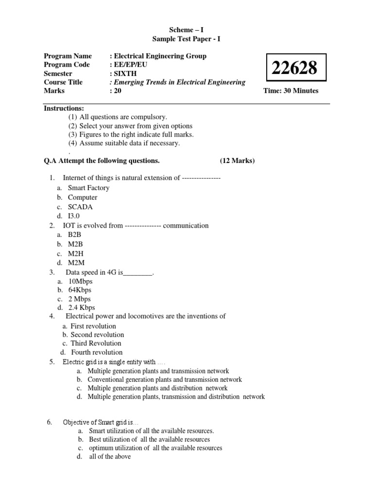 22628-Sample-Question-Paper (Msbte Study Resources) | PDF | Electrical Grid | Internet Of Things