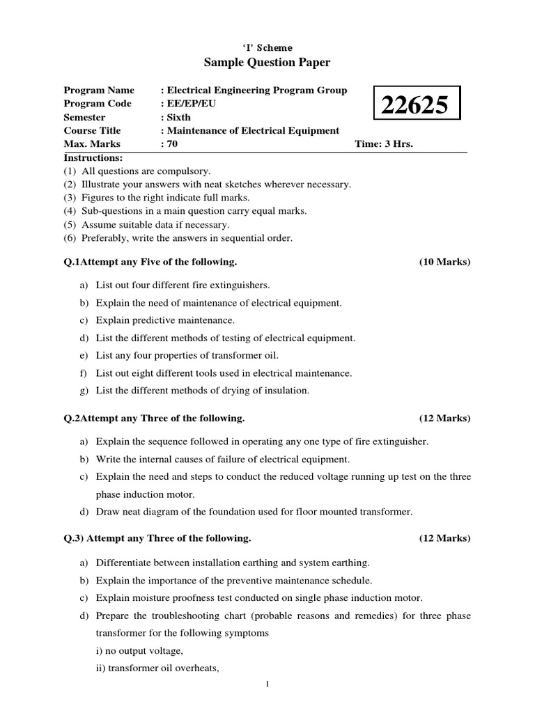 22625-Sample-Question-Paper (Msbte Study Resources) | PDF | Transformer ...