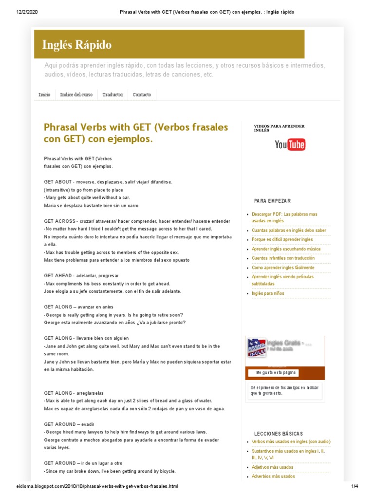 Phrasal Verbs With GET | PDF | Gramática | Tipología Lingüística