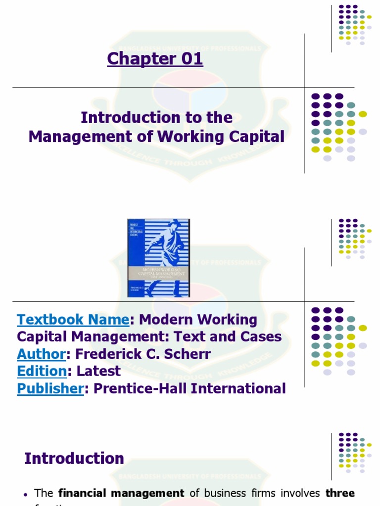 Chapter 01 Introduction To The Management of Working Capital | Download ...