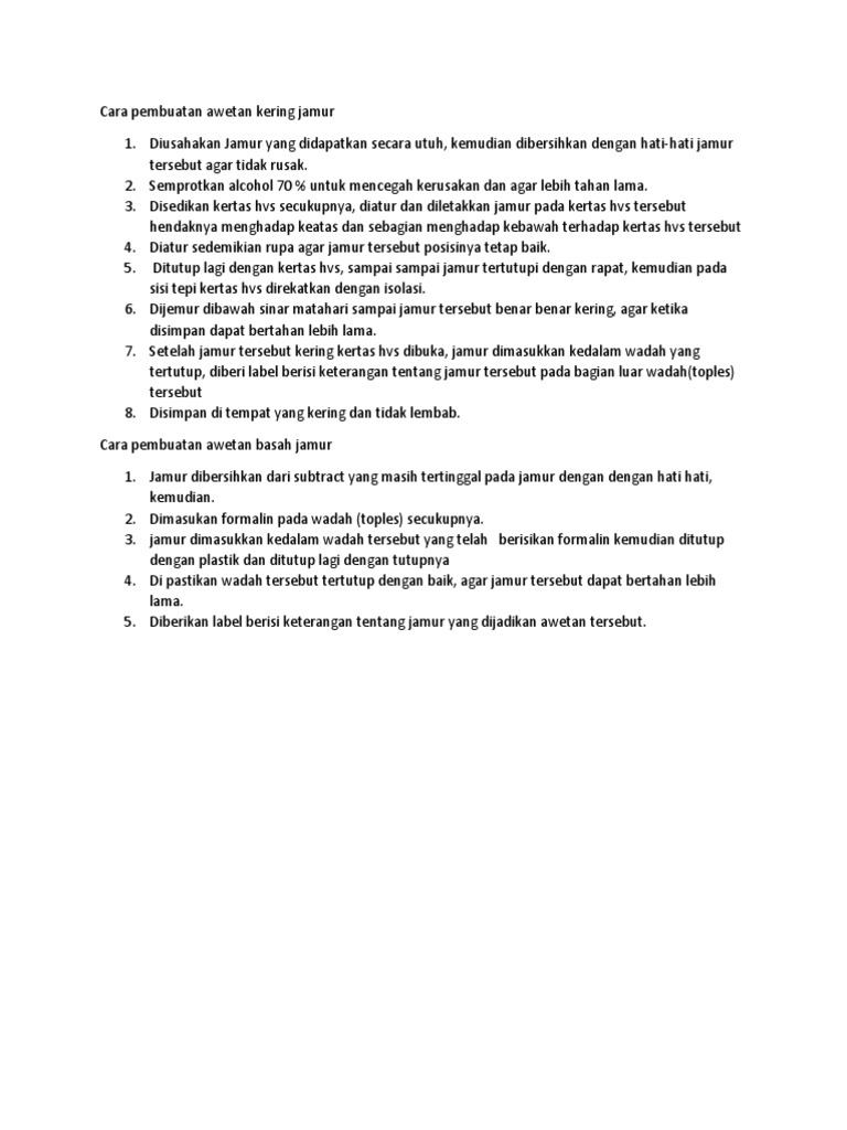 Cara Pembuatan Awetan Kering Jamur | PDF