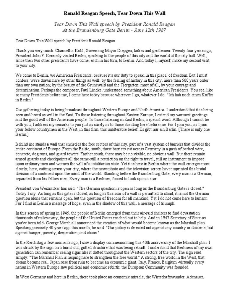 Reagan's Iconic Call to Tear Down the Berlin Wall | PDF | Soviet Union ...