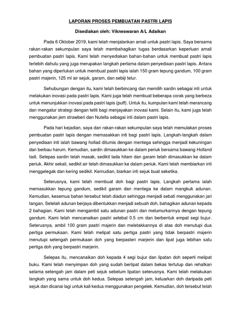 Laporan Proses Pembuatan Pastri Lapis (Puff) | PDF