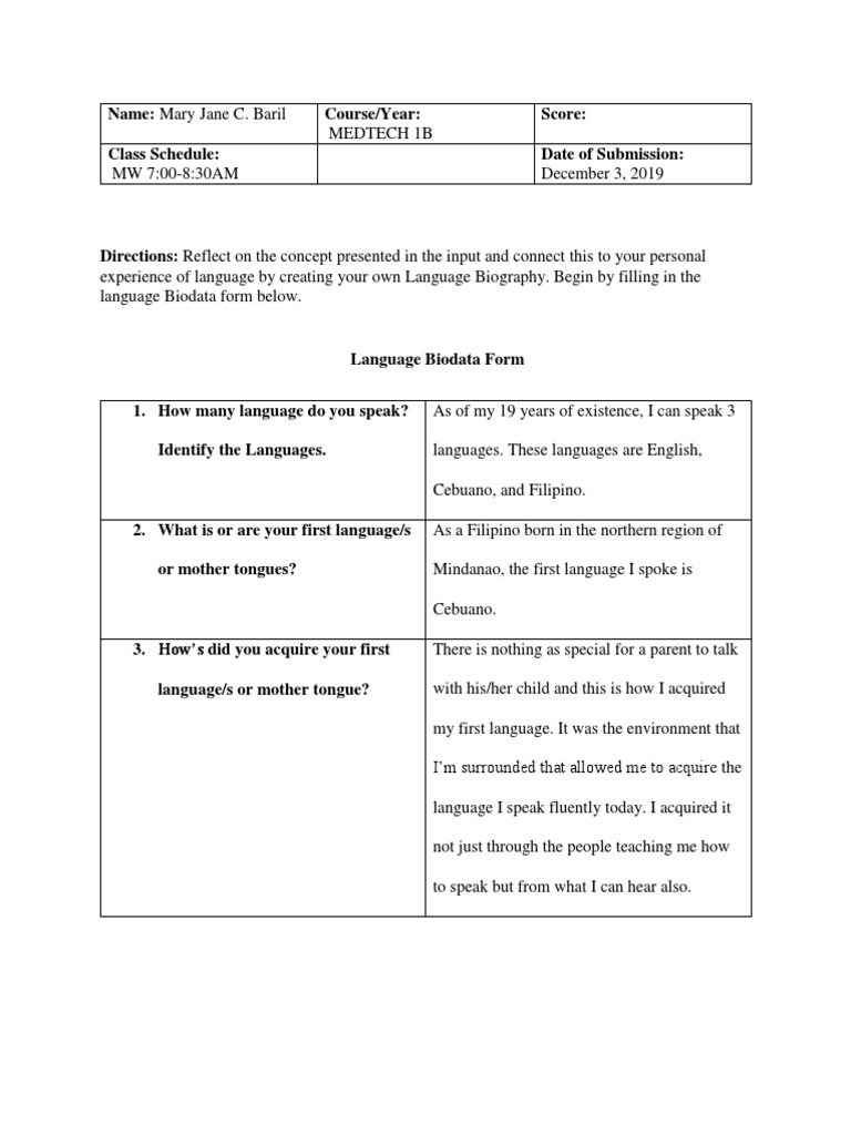 Language Biography: Reflecting on Language Acquisition and Identity ...