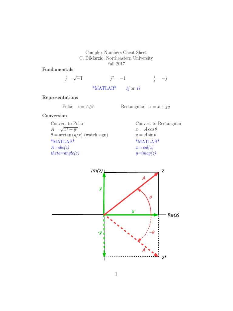 Complex Numbers Cheat Sheet PDF | PDF | Sine | Trigonometric Functions