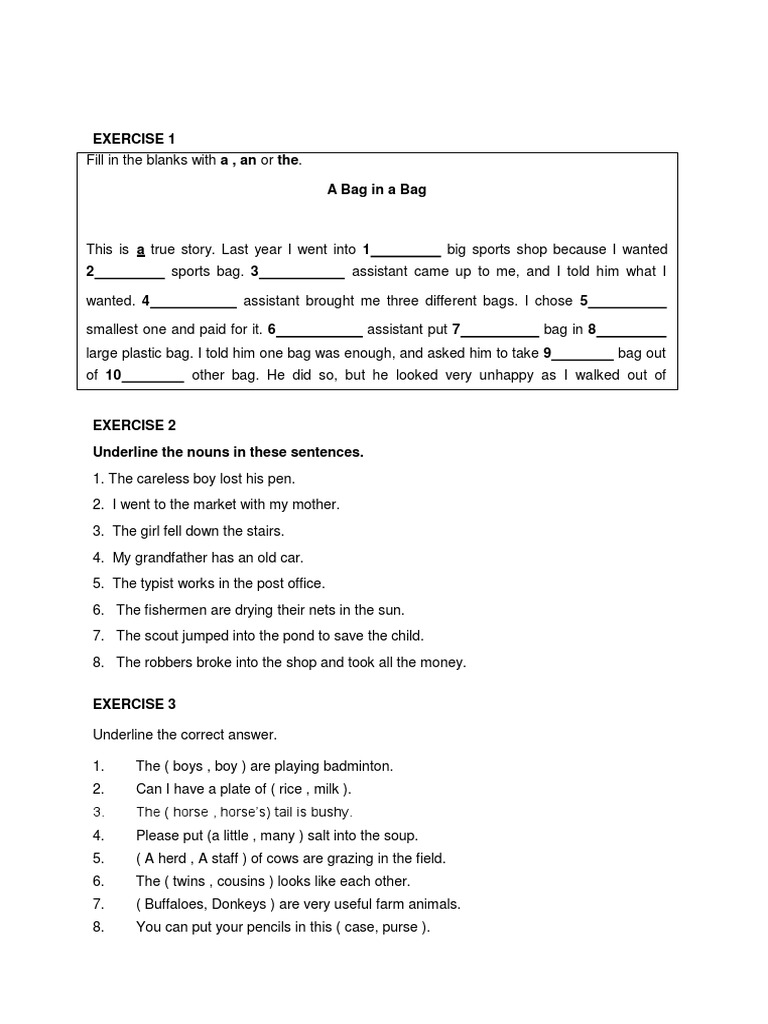 Form 1 English Grammar Exercises | PDF | Grammar | Linguistics
