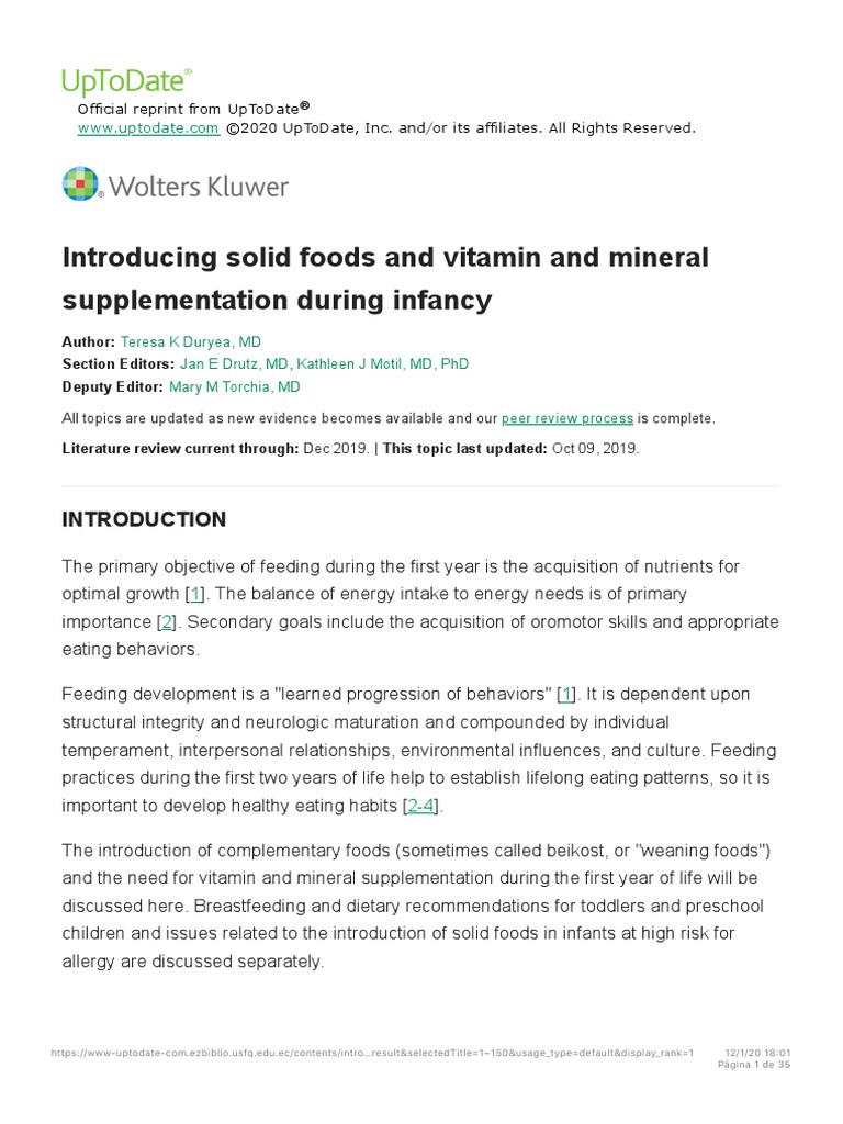 Introducing Solid Foods and Vitamin and Mineral Supplementation During ...