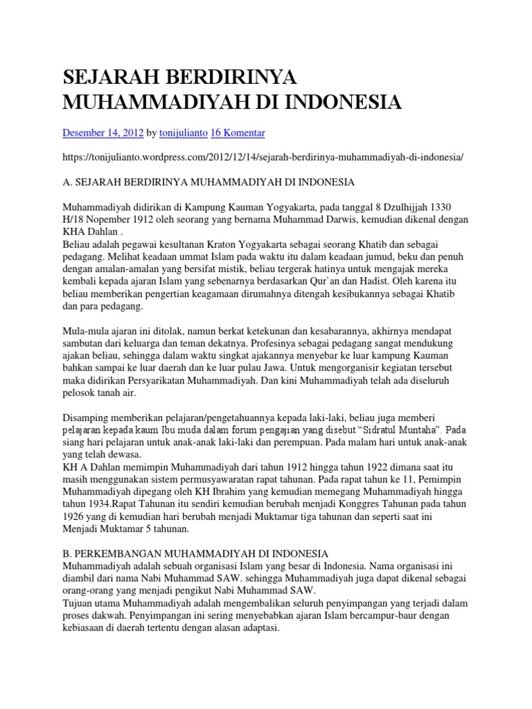 Sejarah Berdirinya Muhammadiyah | PDF