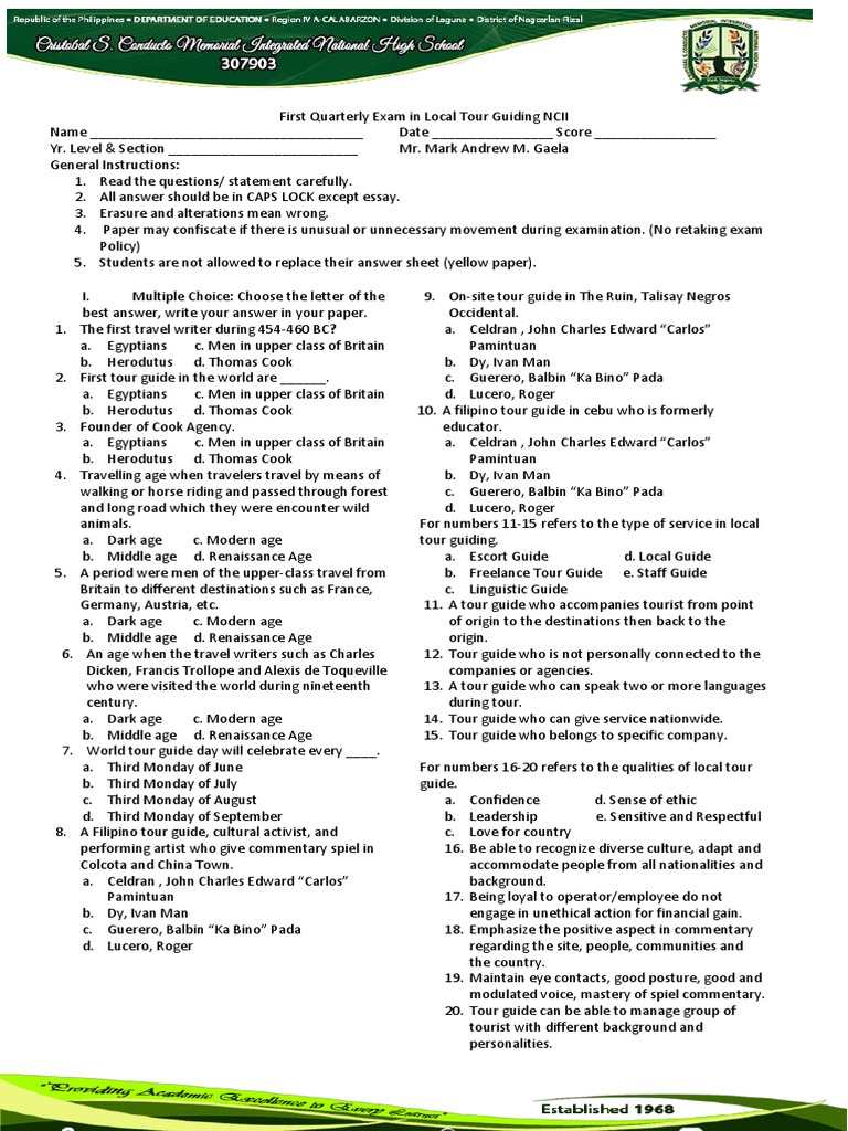 Third Periodical Exam in Local Tour Guiding NCII | PDF | Php | Test ...