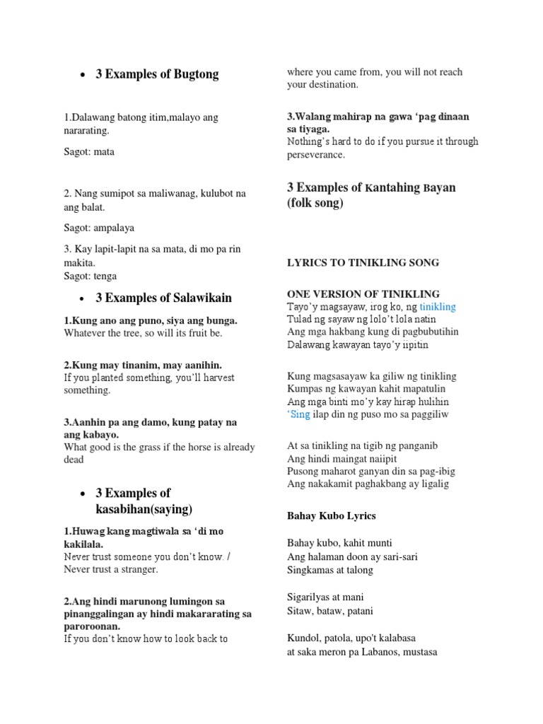 3 Examples of Bugtong | PDF