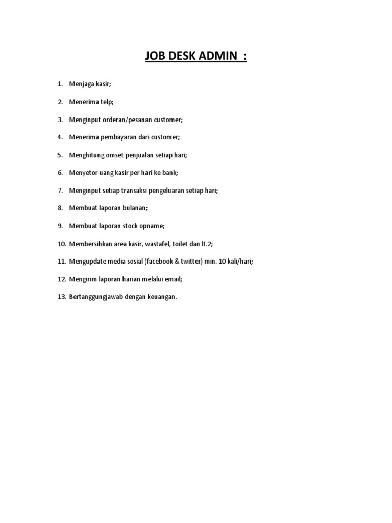 Job Desk Admin PDF | PDF