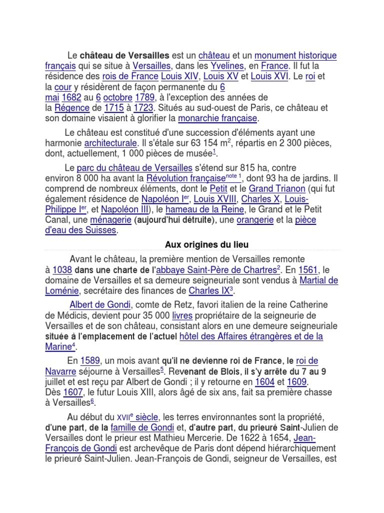 Histoire du château de Versailles | PDF | Château de Versailles ...