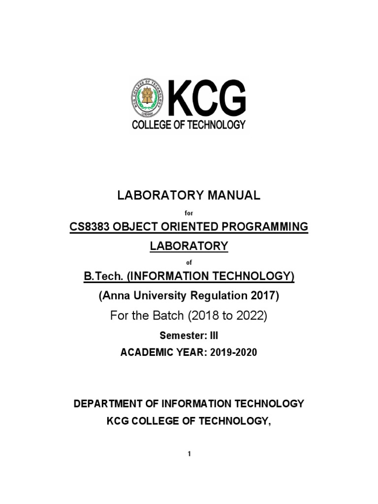 Revised CS8383 (Eee) Oop Lab Man | PDF | Class (Computer Programming) | Method (Computer ...