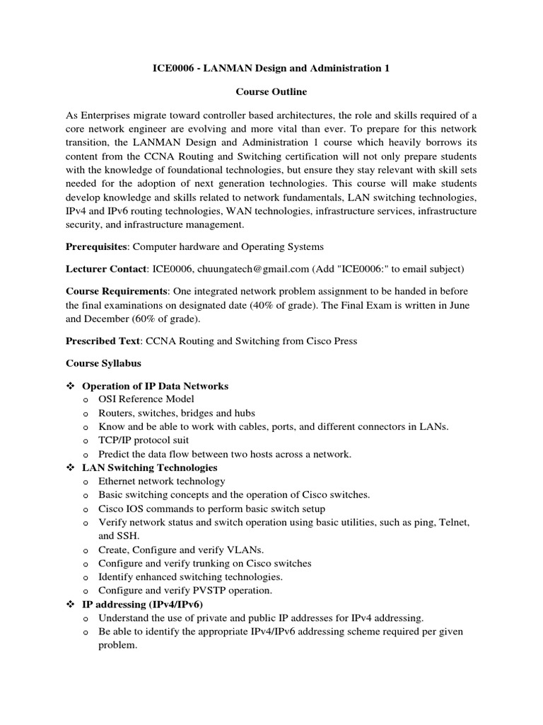 514.LANMAN 1 Course Outline | PDF | Network Switch | Computer Network