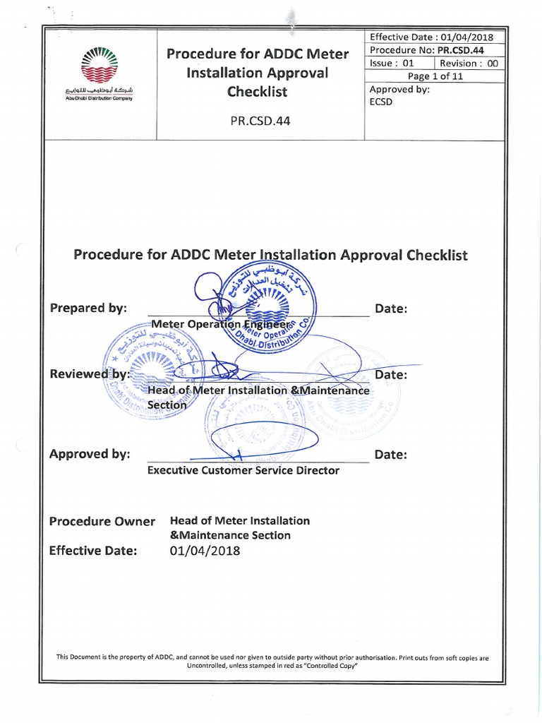 PR - CSD.44 Procedure For ADDC Meter Installation Approval Checklist ...