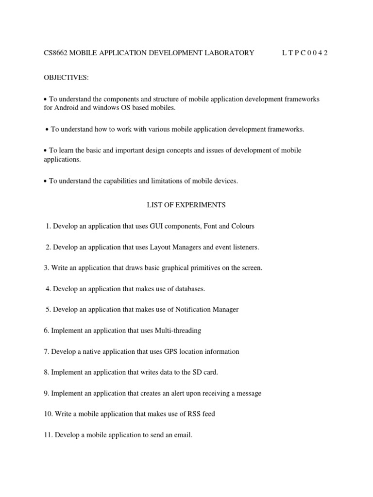 Mobile Application Development Laboratory | PDF