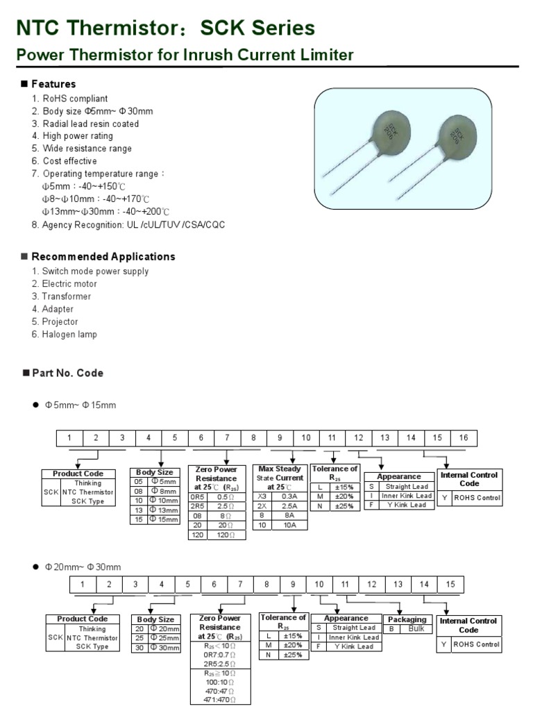 SCK Series NTC Thermistors Overview | PDF | Soldering | Electrical ...