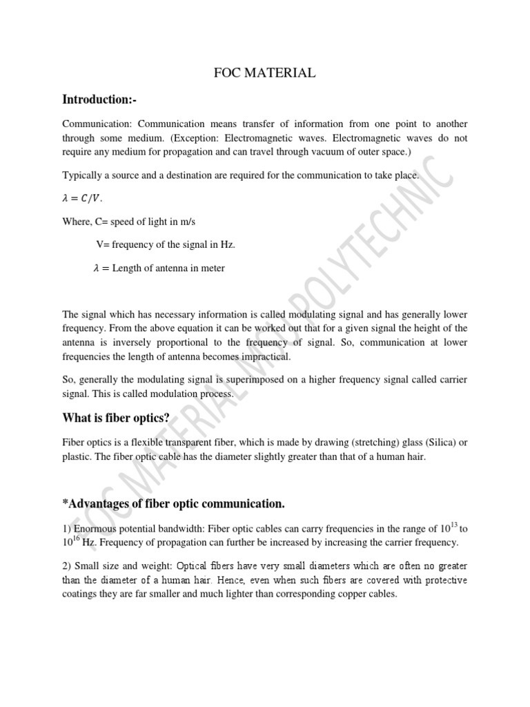 FOC MATERIAL Final | PDF | Optical Fiber | Refraction