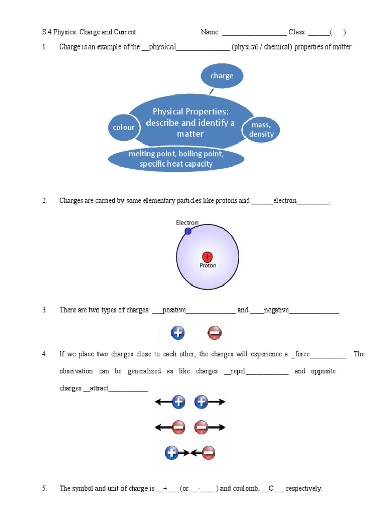 Chapter 21.1 Worksheet | PDF | Electric Charge | Electric Current