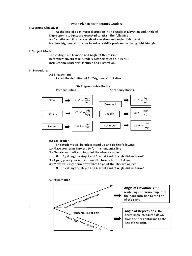 Lesson Plan in Mathematics Grade 9 Final Demo | PDF | Trigonometric ...