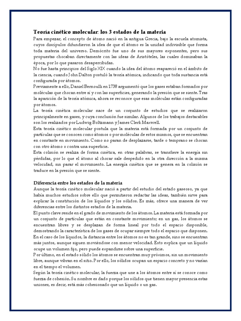 Teoría Cinético Molecular | PDF | Gases | Fases de la materia