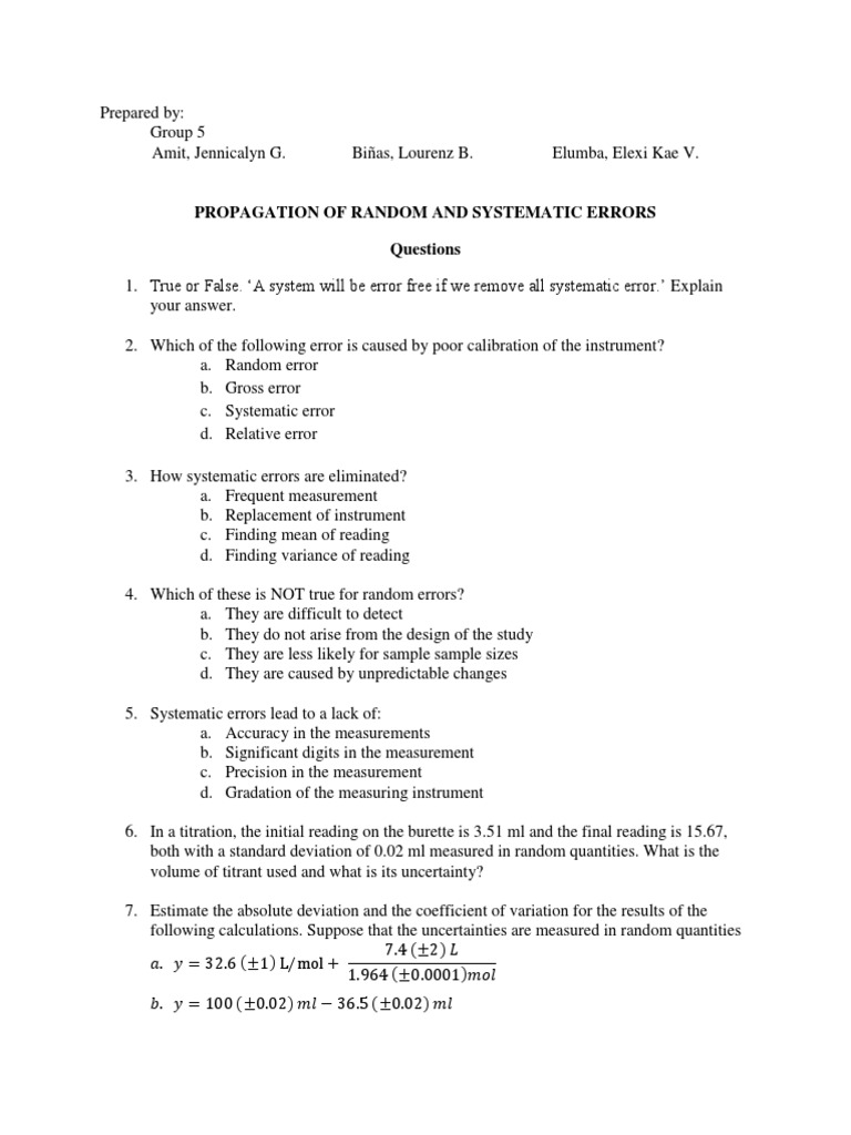 Propagation of Systematic and Random Errors | PDF | Observational Error | Errors And Residuals