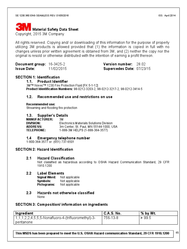 3M Novec Data Sheet | Download Free PDF | Hazardous Waste | Occupational Hygiene