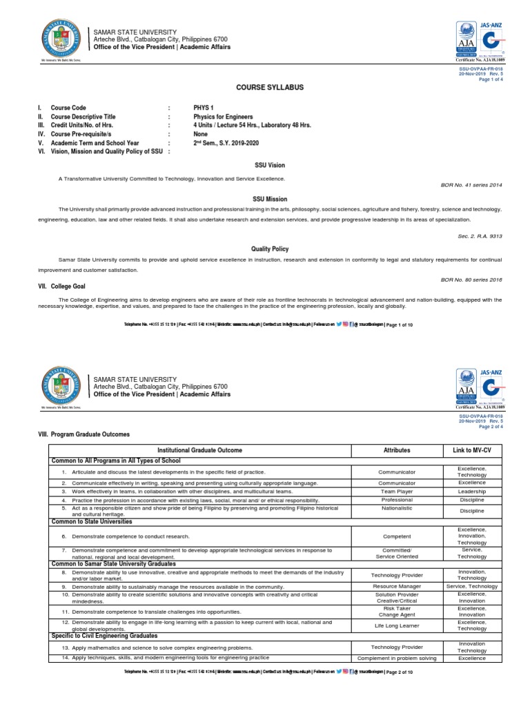 COURSE - SYLLABUS - Physics Philippines | PDF | Engineering | Innovation