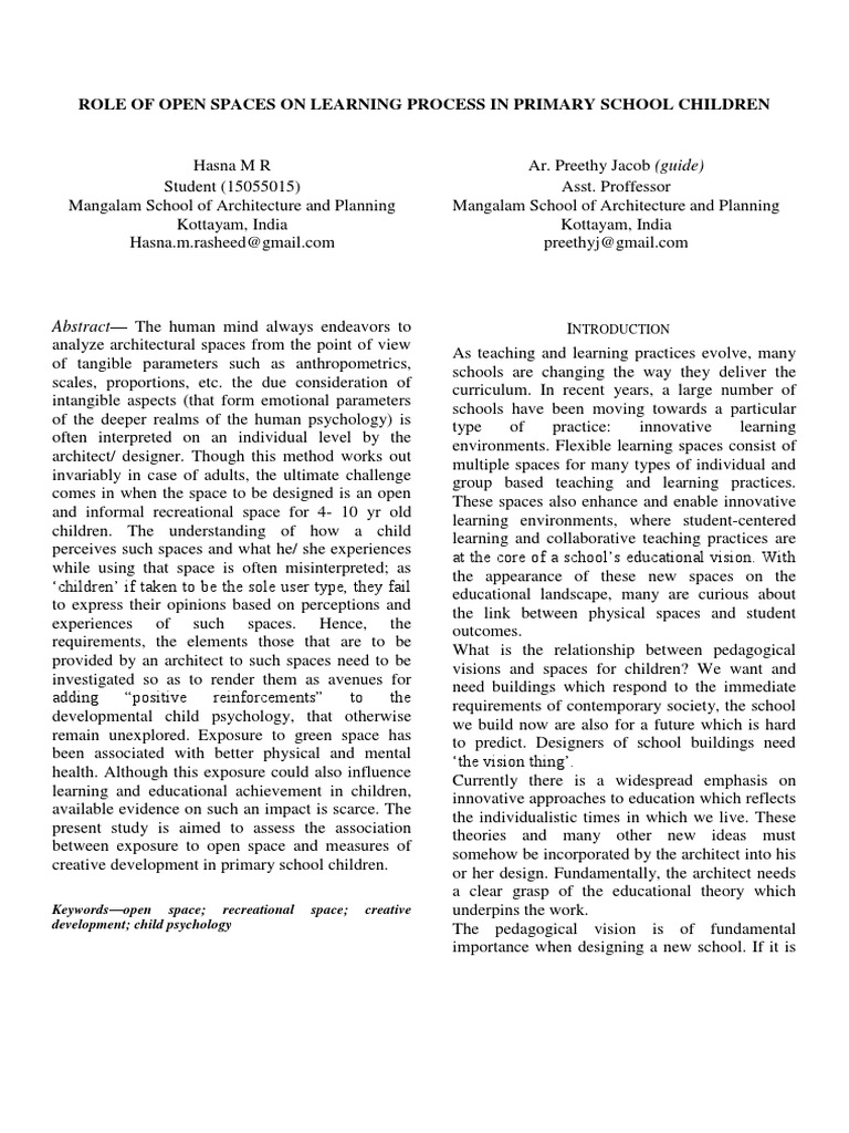 Final Dissertation Paper - Role of Open Spaces in Learning | PDF | Learning | Teachers