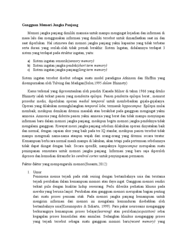 Gangguan Memori Jangka Panjang | PDF Gangguan Memori Jangka Panjang | PDF