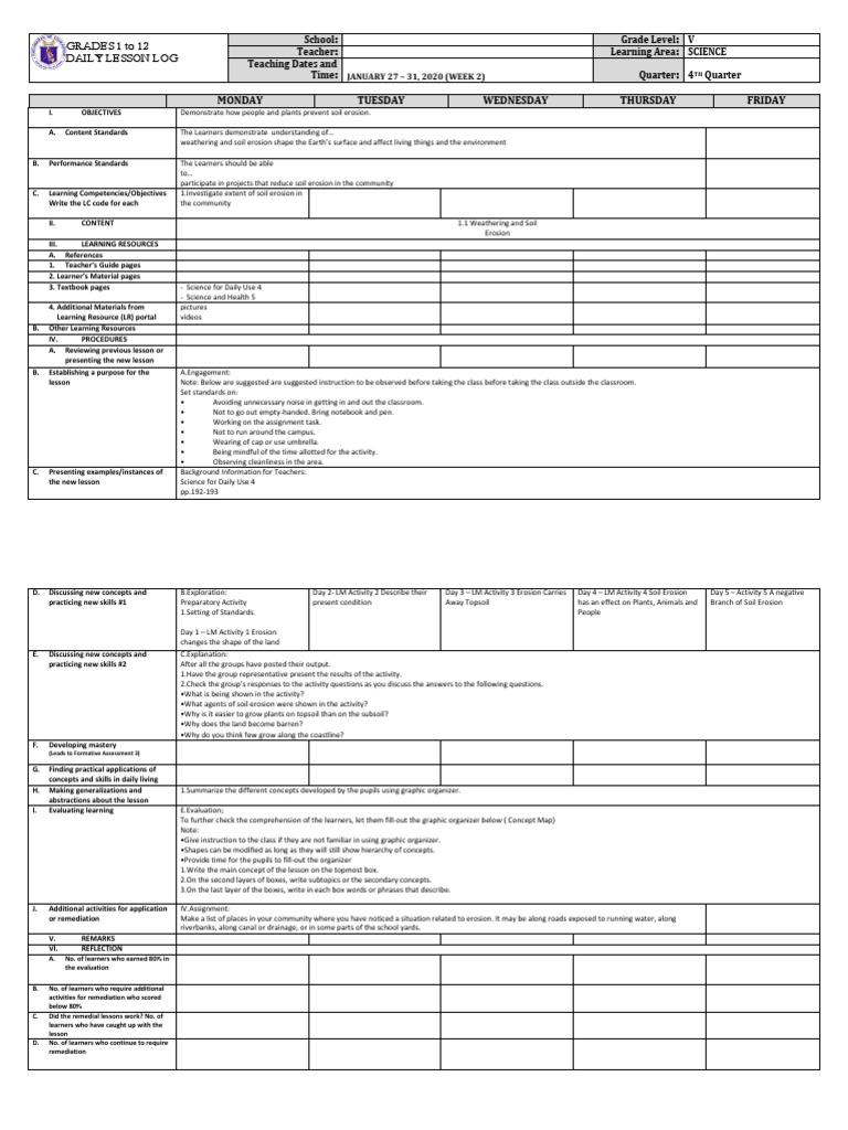 Grade 5 Science DLL: Q4 Week 2 | PDF | Teaching | Learning