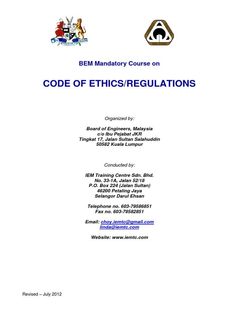 BEM Code of Ethics Training Course | PDF | Profession | Engineering