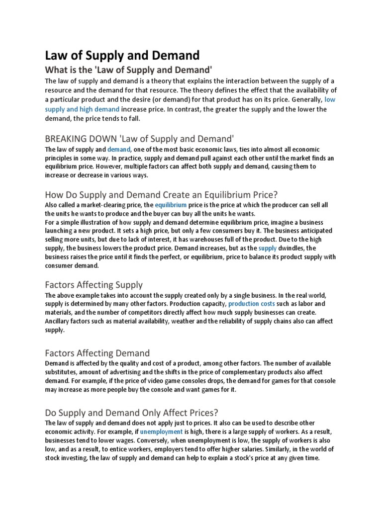 Law of Supply and Demand Explained | PDF | Supply And Demand | Supply ...