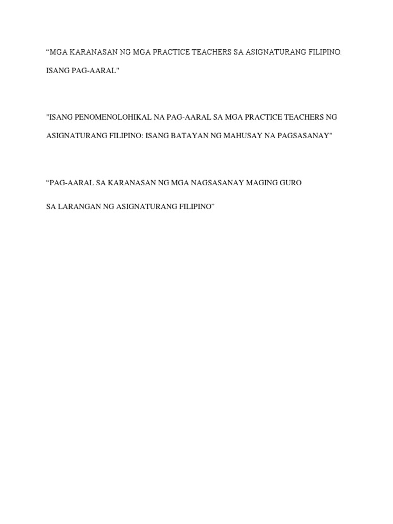 Mga Karanasan NG Mga Practice Teachers Sa Asignaturang Filipino | PDF
